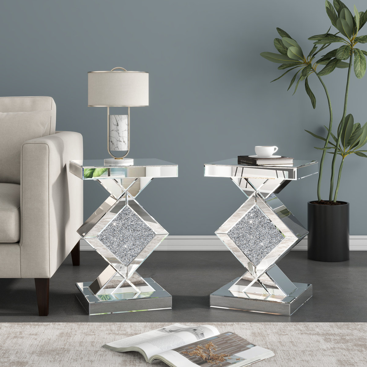 Everly Quinn Amla Glass End Table Set (Set of 2) & Reviews | Wayfair